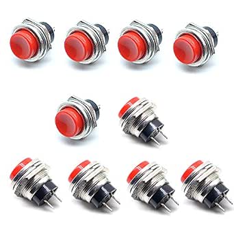 Oiyagai 10 Pcs DS-212 Momentary SPST NO Red Round Cap Push Button ...