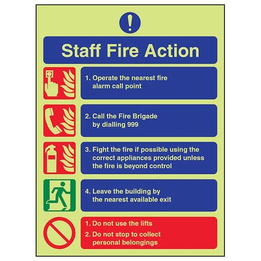 Safety Sign Sticker | Fire Action - Staff Fire Action Signage Sticker ...