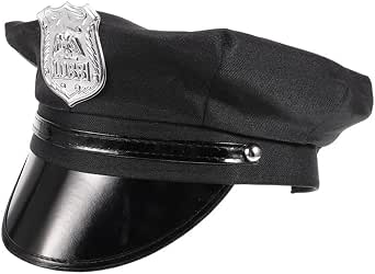 Amazon.com: SAFIGLE Black Sequin PU Leather Police Hat for Women ...