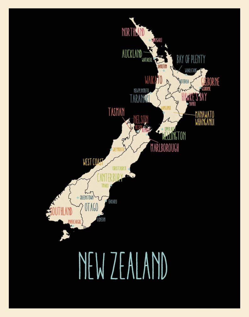 Amazon.com: Map of New Zealand– New Zealand Minimalist Map Poster ...