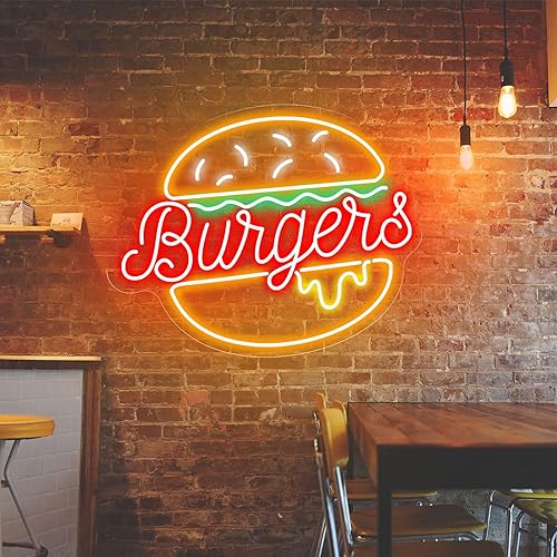 Amazon.com: Hamburger Neon Sign for Restaurant - Custom LED Burger Sign ...