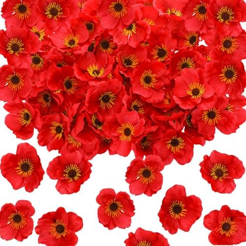Zeyune 60 Pcs 3.15 Inch Red Poppy Flowers Veterans Day Artificial Poppy ...