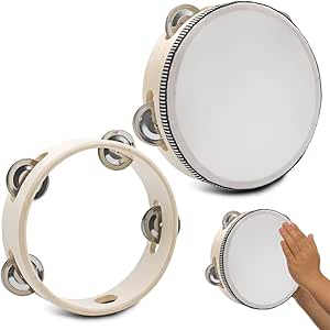 2 pcs 6 inch Tambourine, lyfLux Wood Color Tambourines for Adults and ...