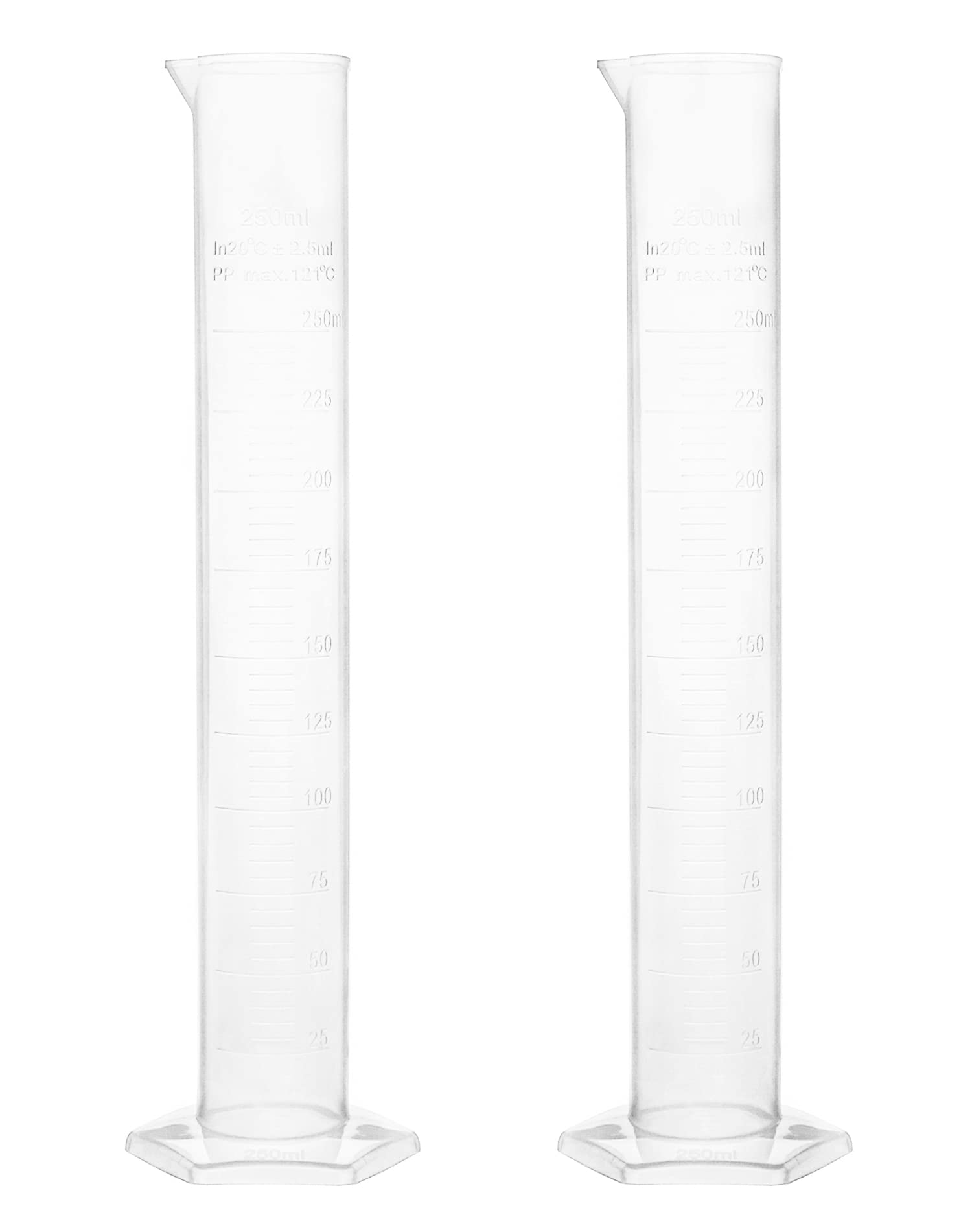 Buy QWORK 250ml Measuring Cylinder, 2 Pack Plastic Cylinder Beaker ...