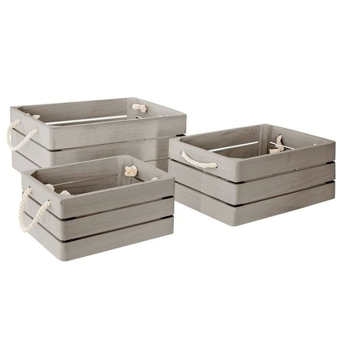 Wooden Crate Display Storage Grey with Rope Handle Wood Container Box ...