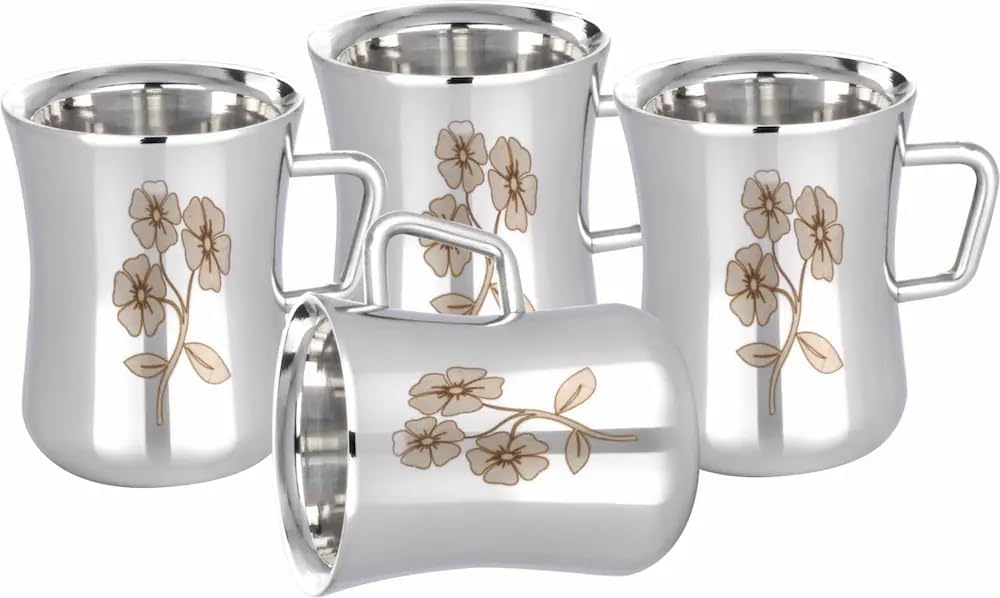 Amazon.com | WhopperIndia Stainless Steel Cups Flower Laser Print Cup ...