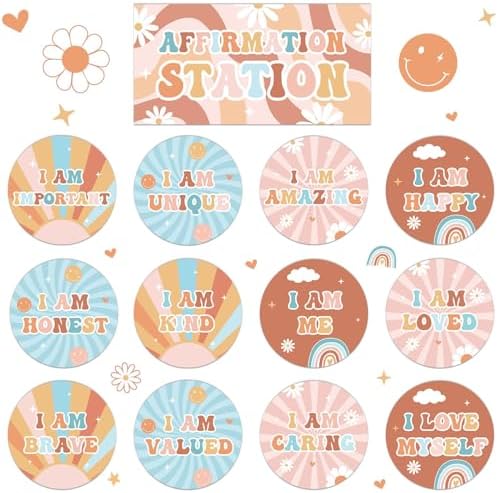 Amazon.com : BOHO Affirmation Station Bulletin Board Set Rainbow ...