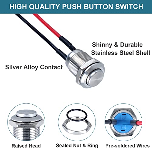 Snapklik.com : DMWD 5pcs 12mm Momentary Push Button Switch High Round Head