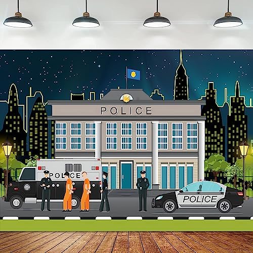 Amazon.com: KIKIDOR Police Theme Birthday Backdrop Pretend Game Police ...