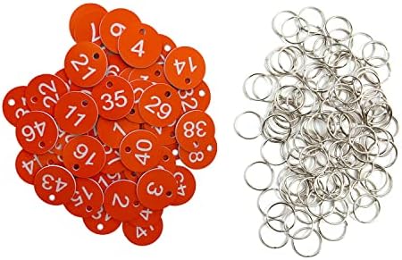 Plastic ID Number Tags Number Labels Key Tags with Key Rings (Orange, 1 ...