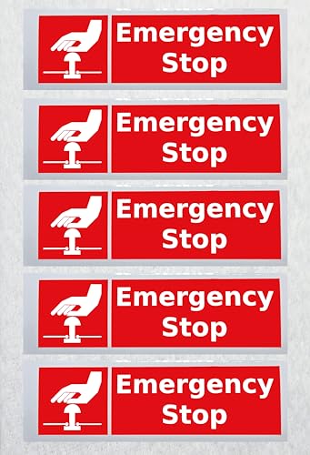 Emergency Stop Sticker Pack of 5 Waterproof Outdoor Vinyl Sticker 150 x ...