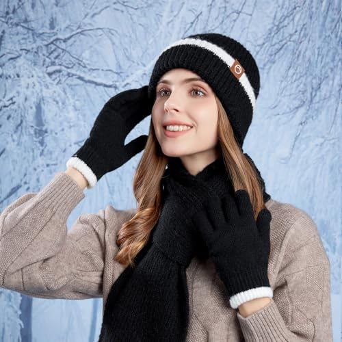 Warm Knit Thick Fleece Lined Beanie Hats for Women | Rosoz Skull Cap ...