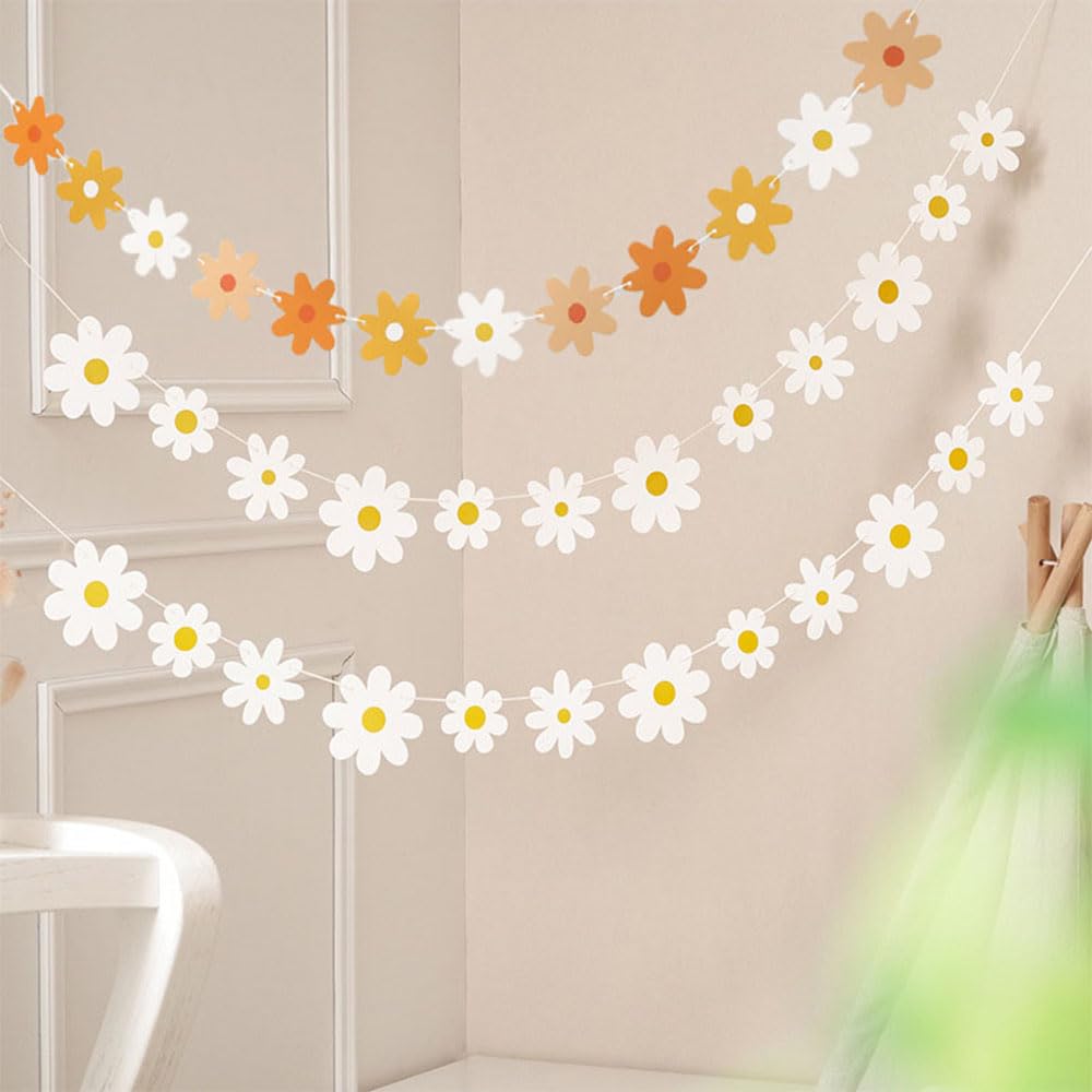 Amazon.com: SAMOKA Daisy Banner,3 Packs Groovy Party White Daisy and ...