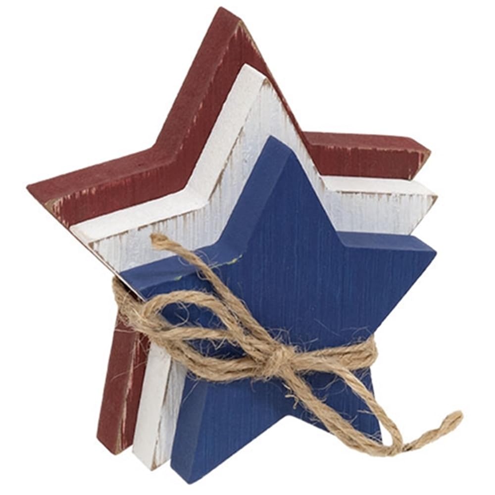 Amazon.com: Distressed Patriotic Star Blocks Tabletop Decor | 3 Pc Tied ...