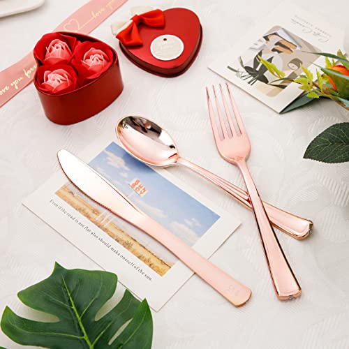 Snapklik.com : WELLIFE 300PCS Rose Gold Plastic Silverware - Rose Gold ...
