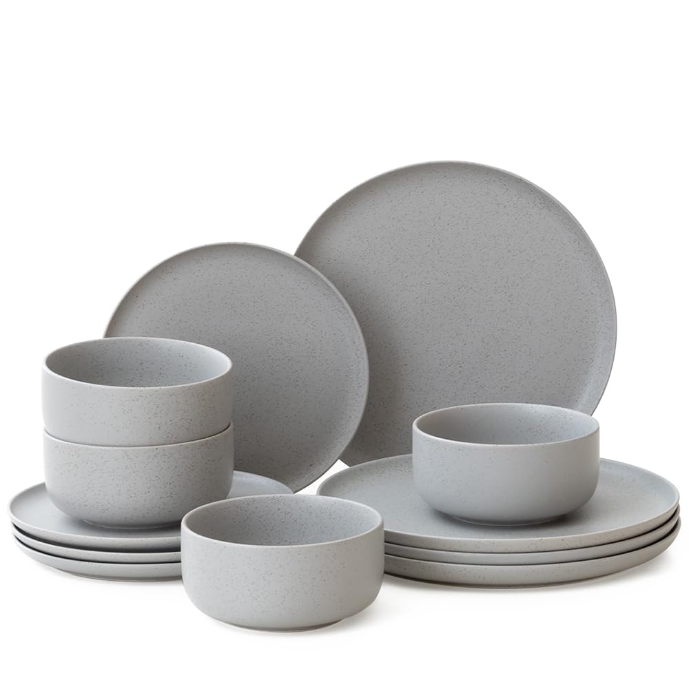 Amazon.com | Stoneware Plates and Bowls Set - 12pcs Reactive Glazed ...