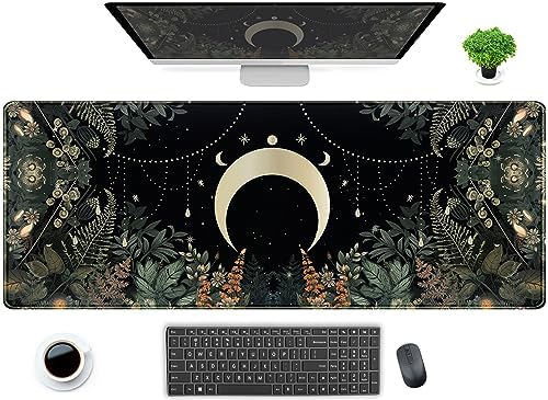 Cute Green Forest leaves Desk Mat Whimsical Moon Mousepad XL Large ...