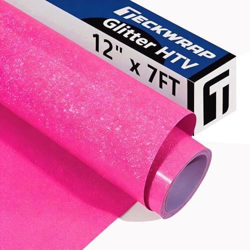 TECKWRAP Hot Pink Glitter HTV Heat Transfer Vinyl,10" x 7FT Hot Pink ...