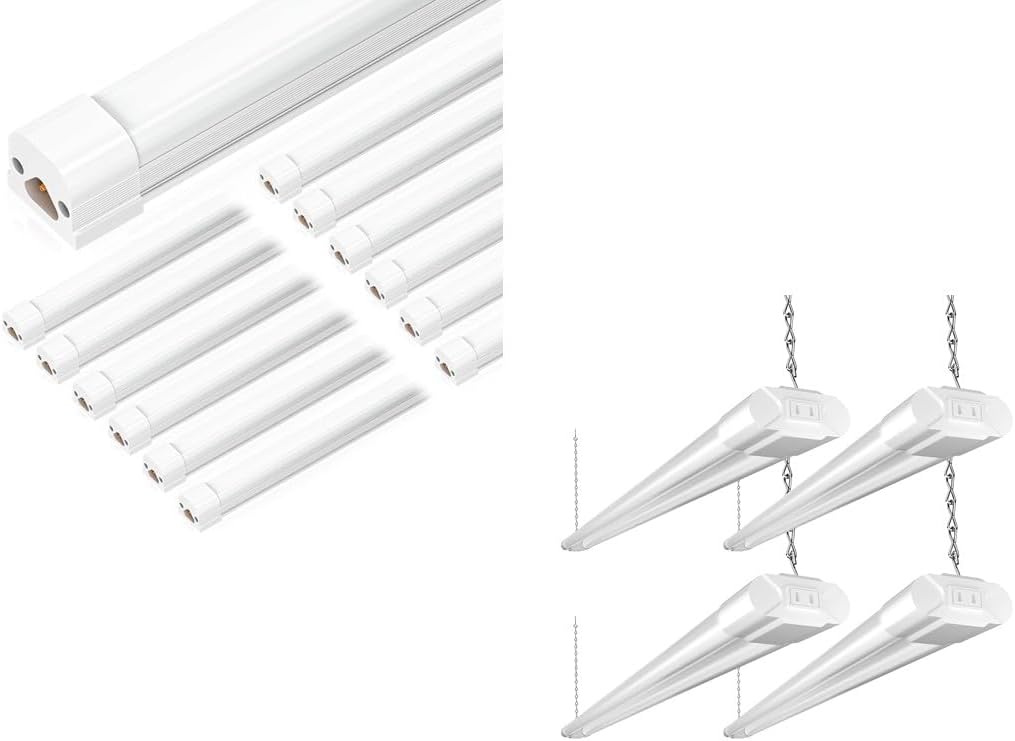 BBOUNDER 4 Pack Shop Light + 12 Pack T8 LED Shop Light, 4 FT, 4000 LM ...