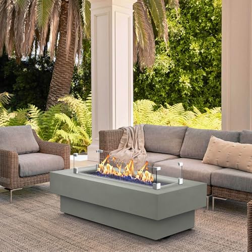 48-inch Fire Table with Natural Gas Conversion Kit & Wind Glass Shield ...
