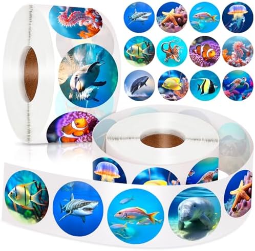 Amazon.com: Hohamn 600Pcs Sea Animals Stickers Roll 1.5 Inch 16 Styles ...