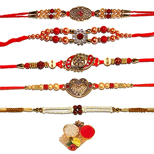 Buy BANDHAN- Royal Gold Plated Traditional Rakhi Combo (Set of 5) with ...
