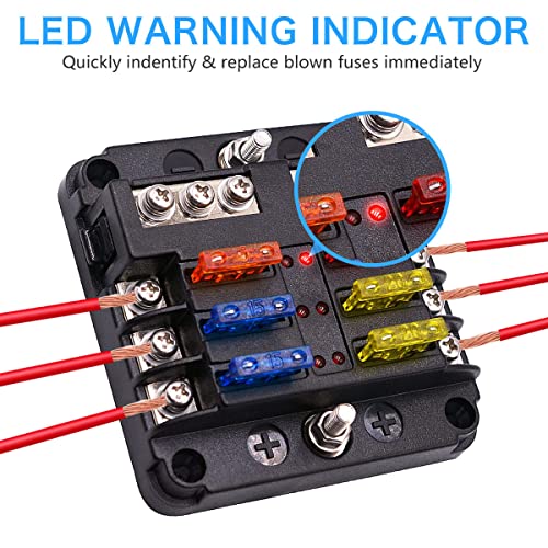 Snapklik.com : 6 Way 12V Fuse Box 12Volt Blade Fuse Block, 6 Circuit W ...