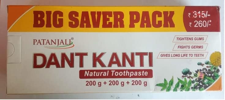 Amazon.com: Patanjali Dant Kanti Toothpaste Value Pack - 300 g ((200g ...
