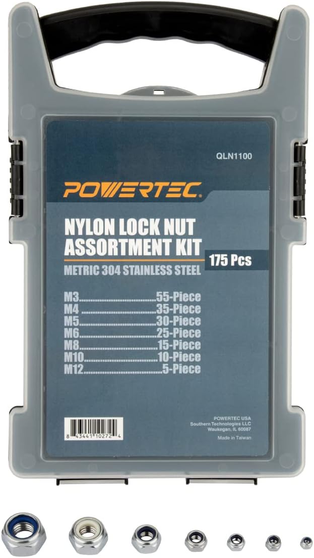 Amazon.com: POWERTEC QLN1100 Nylon Insert Lock Nut Assortment Kit | 175 ...