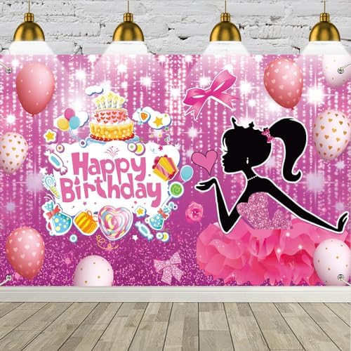 Amazon.com : CHNYWORK 7x5ft Happy Birthday Backdrop Girls Birth Pink ...