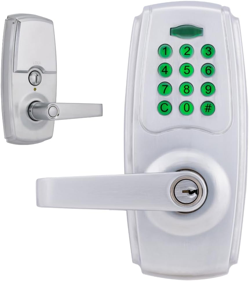 Kaba LR-1011-26D-41 Push Button Lock, Entry, Satin Chrome - Door Levers ...