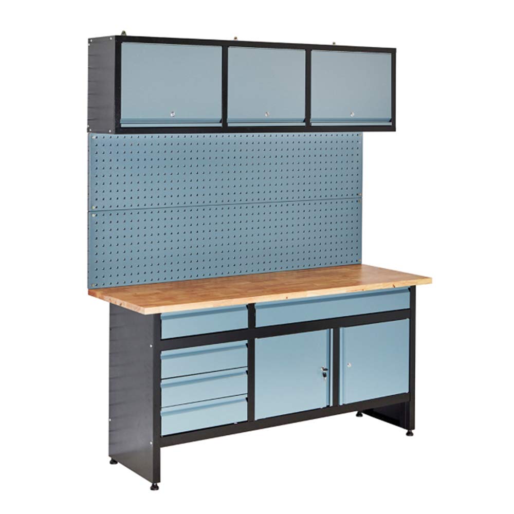 BiGDUG Garage Workstation with Tool Panel, Drawer and Cabinet Storage ...