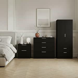 Vida Designs Trega 3 Piece Bedroom Set (2 Drawer Bedside Chest, 4 ...