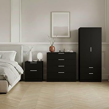 Vida Designs Trega 3 Piece Bedroom Set (2 Drawer Bedside Chest, 4 ...