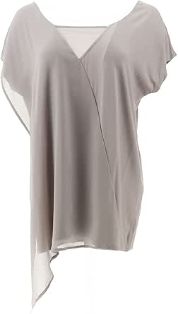 Halston V-Neck Knit Top Chiffon Inset Draped Back A273280, Flint Grey ...