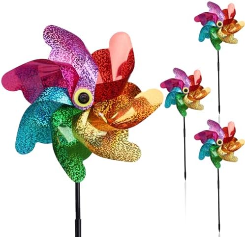4Pcs Reflective Bird Scarer Windmill | Double Sided Rainbow Colour ...