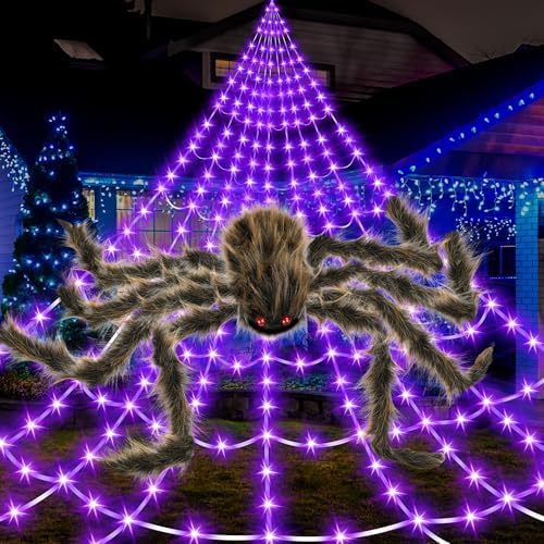 Amazon.com : Halloween Spider Web Lights Outdoor Decorations, 16.4x18 ...