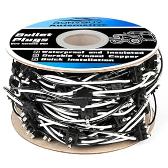 Ronybuy 150x 2 Wire Pigtail Double Male Bullet Plugs Roll, 18 Gauge 2 ...