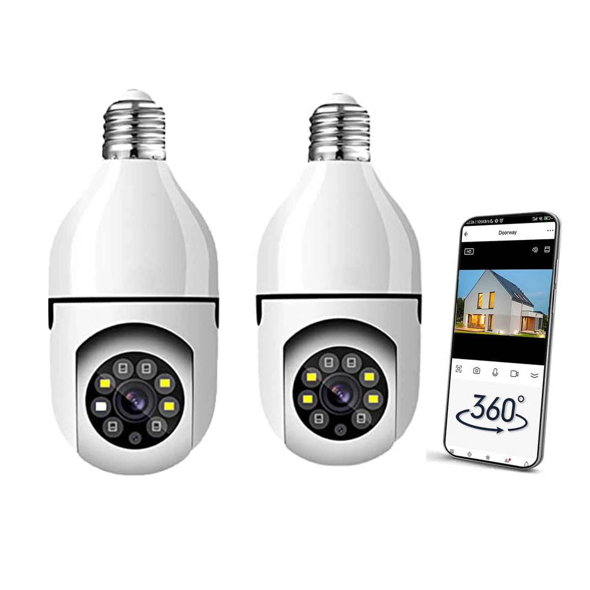 Nicoone Light Bulb Security Camera, 1080P WiFi Home Bulb Camera 360 ...