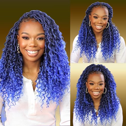 Alimiriam New Goddess Locs Crochet Hair 6 Packs 14 inch Blue Boho Faux ...