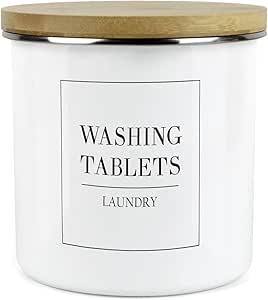 Minimalist Range Washing Tablets Storage Canister - White Metal Enamel ...