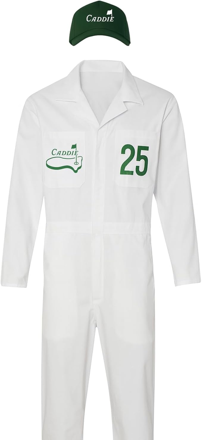 Amazon.com: Caddie Golf Uniform and Hat - Mens Golfer Caddy Jumpsuit for Halloween, Parties ...