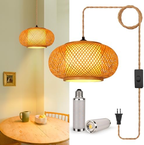 ADCTHOME Boho Chandelier, Hemp Rope Pendant Light Hand-Woven Rattan ...