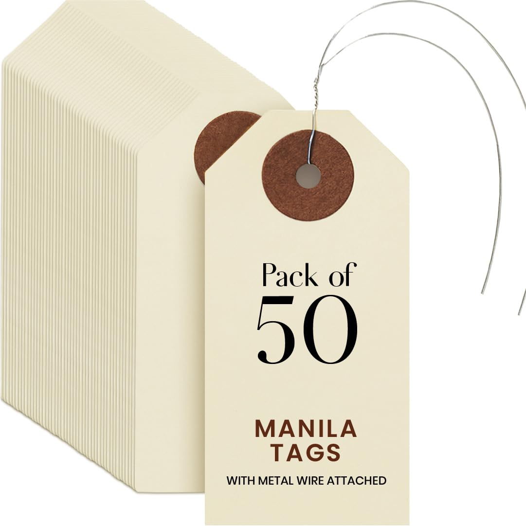 Amazon.com : Blank Manila Shipping Tags with Pre-Attached Wire Hangers ...