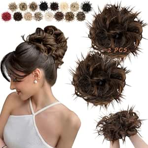 Amazon.com : FeidyLong 2PCS Messy Bun Hair Piece - Large Elastic Wavy ...