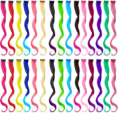 Amazon.com : BUMMSEVEN Pink Hair Extensions Clip in, Curly Wavy Colored ...