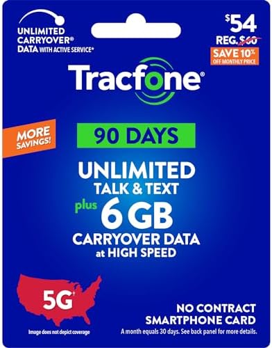 Amazon.com: Tracfone $54 Unlimited Talk & Text Plus 6 GB of Data 90-Day ...