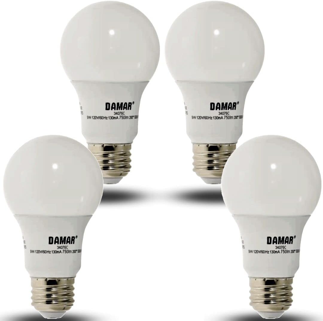 Damar A19 LED Light Bulb, 9W (60W Equivalent), 5000K (Daylight), 750 ...