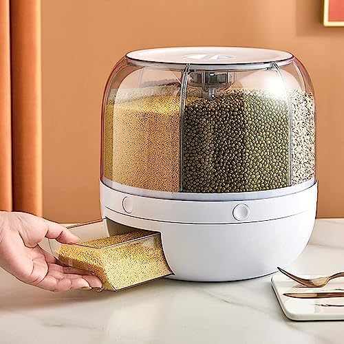 PROXIN Rice & Dry Food Round Dispenser, Kitchen Organizer, 6-Grid 360 ...