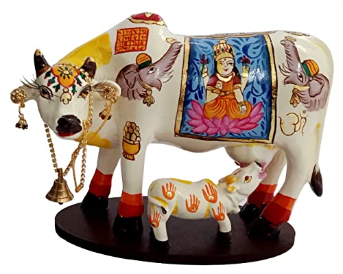 Purpledip Resin Idol Kamdhenu Wish Cow & Calf: Hindu Godess Lakshmi ...